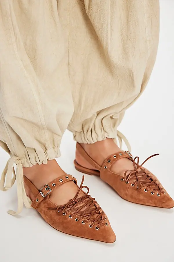Jeffrey Campbell Lexii Laced Flats In Tan Suede - 58% Off